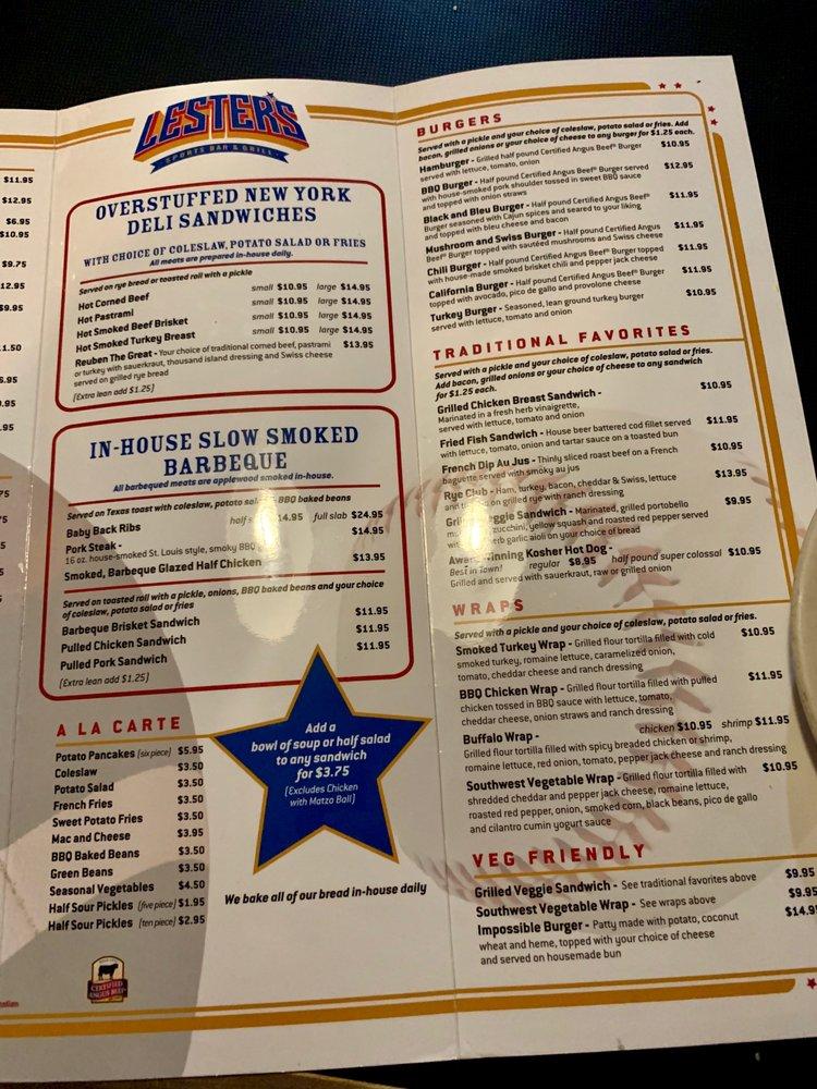 Menu at Lester's pub & bar, Ladue, Clayton Rd