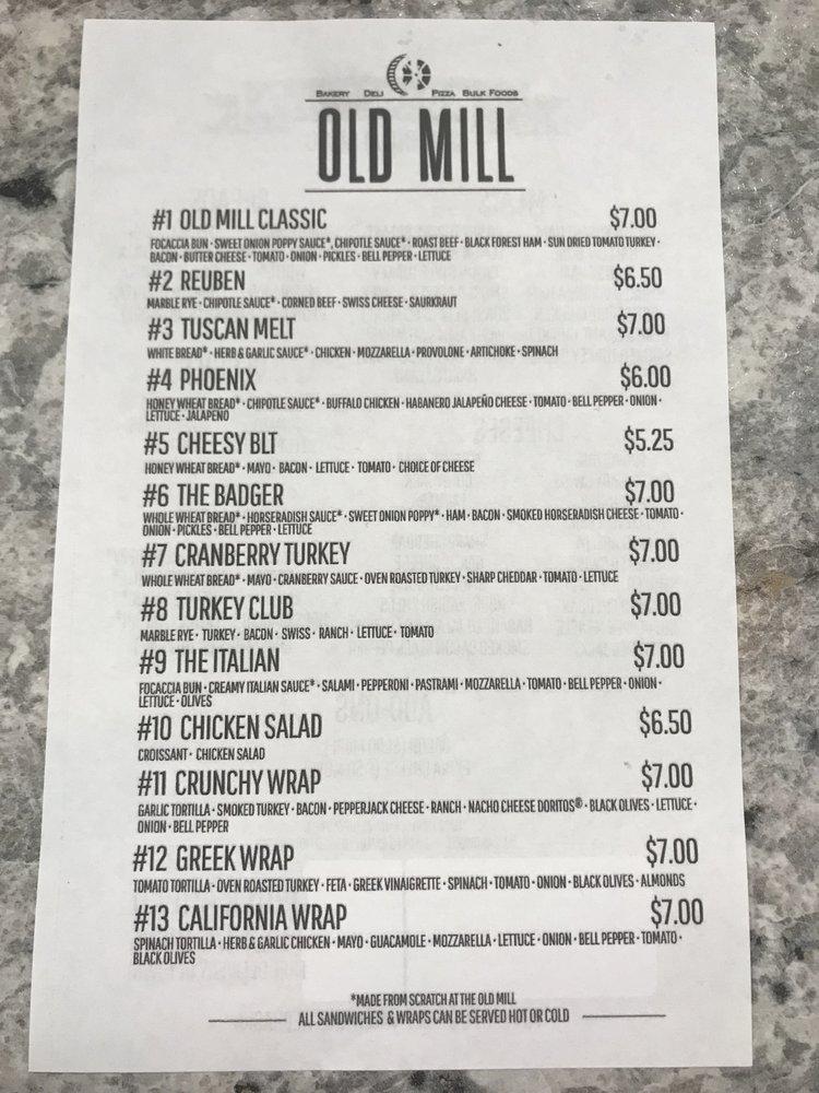 Menu at Old Mill Bulk Foods & Deli restaurant, Valentine