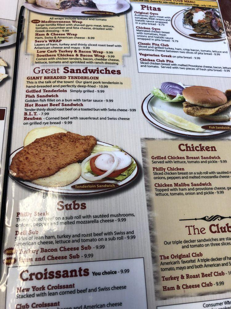 Menu at Sero's Family Restaurant, Indianapolis