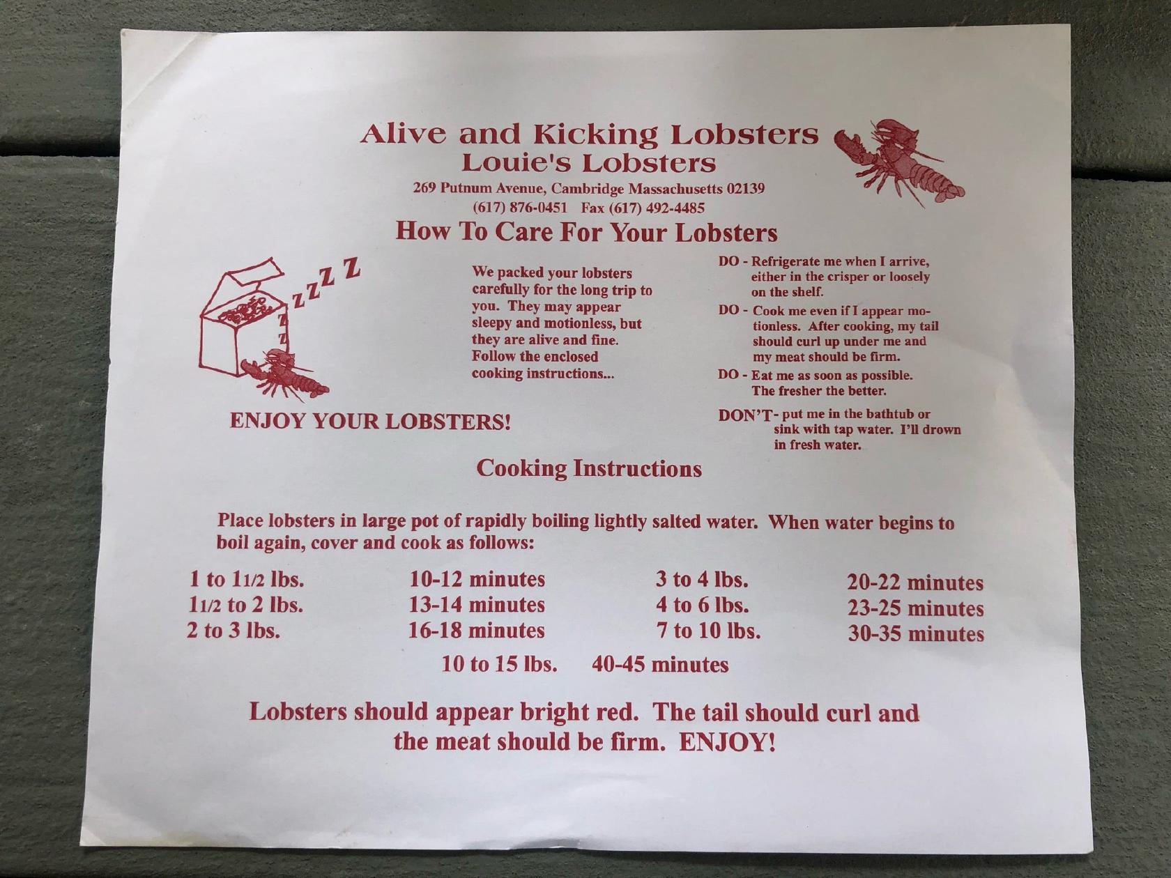 Menu at Alive & Kicking Lobsters restaurant, Cambridge