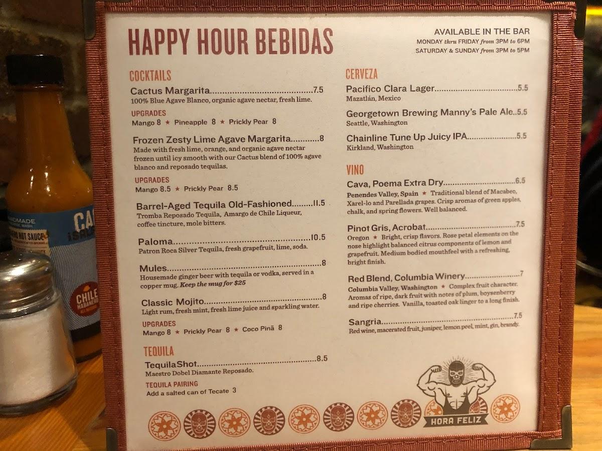 Menu at Cactus Bellevue Square restaurant, Bellevue