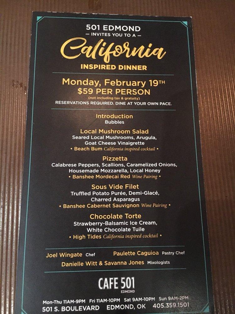 Menu at Cafe 501, Edmond, 501 S Blvd