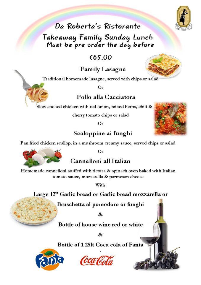 Menu at Da Roberta's Ristorante & Pizzeria, Galway