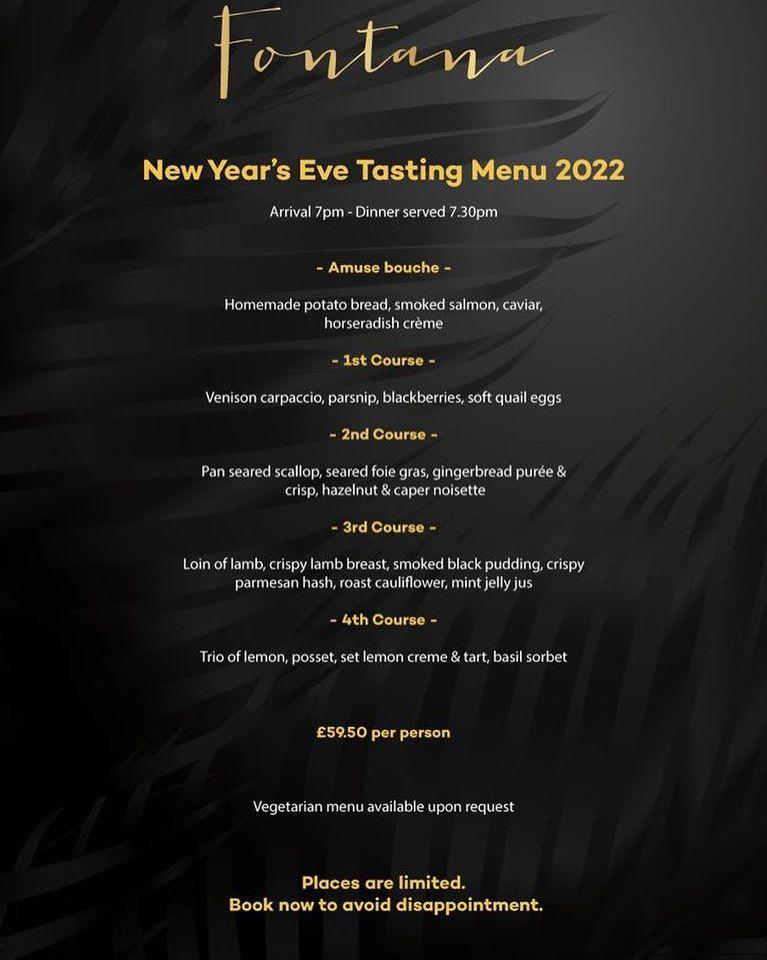 Menu at Fontana Restaurant, Holywood
