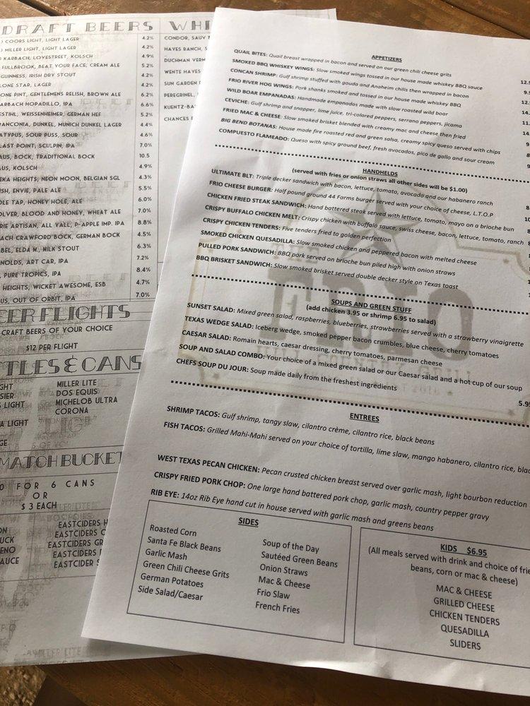 Menu at The Frio - Hill Country Grill & The Barn, Cypress