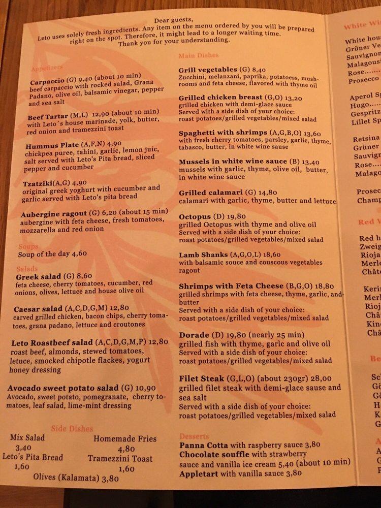 Speisekarte von LETO Restaurant Bar, Wien