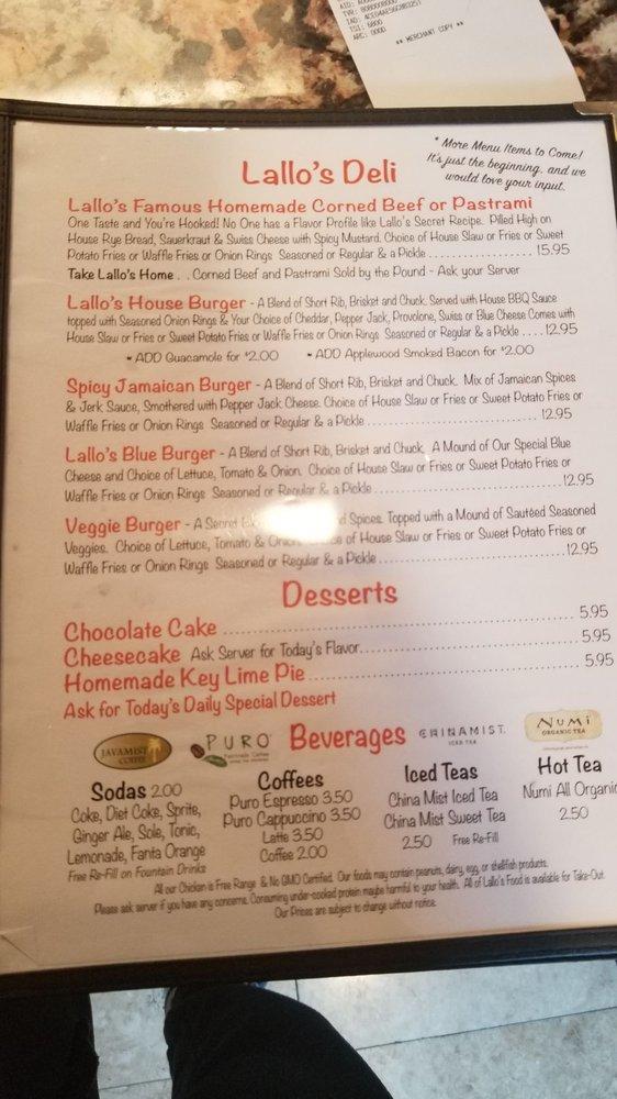 Menu at Lallos restaurant, Lauderhill