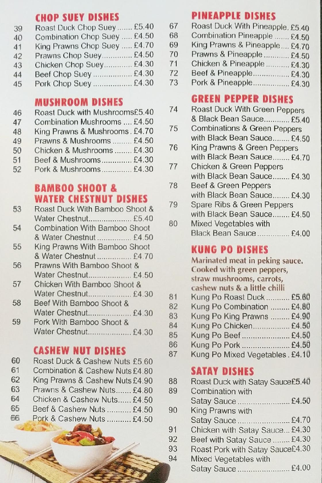 Menu at Molescroft Chinese restaurant, Beverley, 49 Woodhall Way