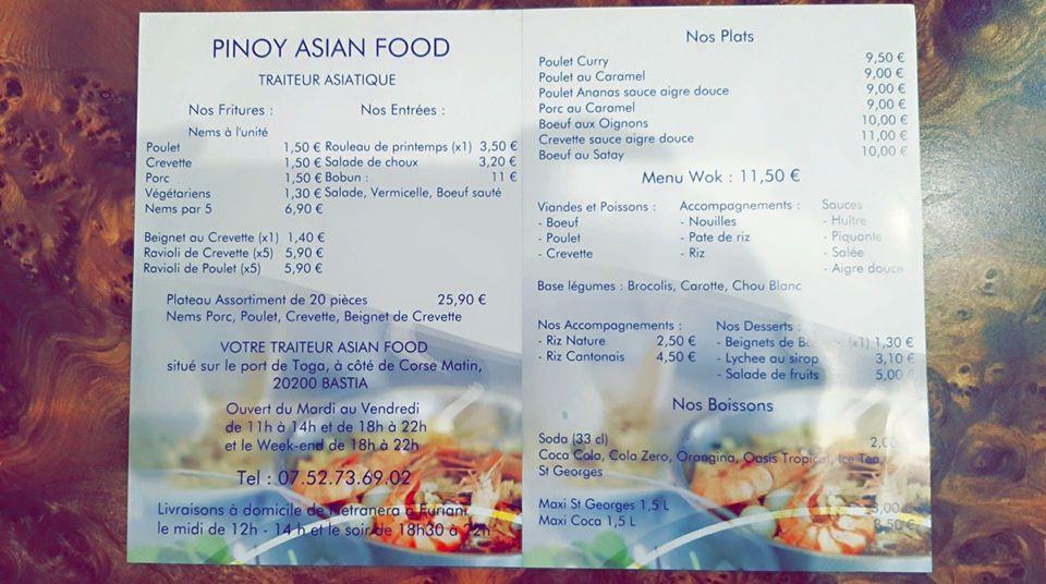 Menu at PINOY ASIAN FOOD restaurant, Bastia