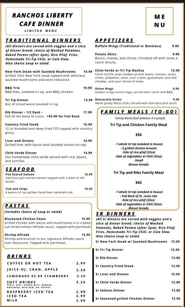 Menu at Rancho's Liberty Cafe, Bonadelle Ranchos-Madera Ranchos, Ave 12 ...