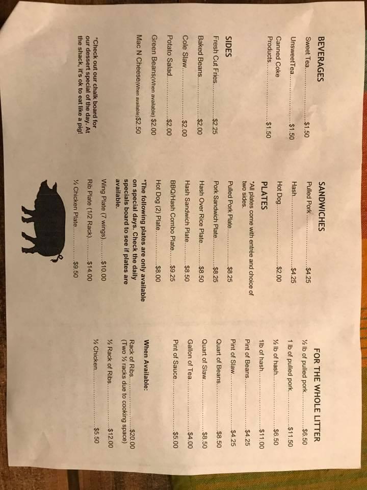 Menu at The BBQ Shack, Inman
