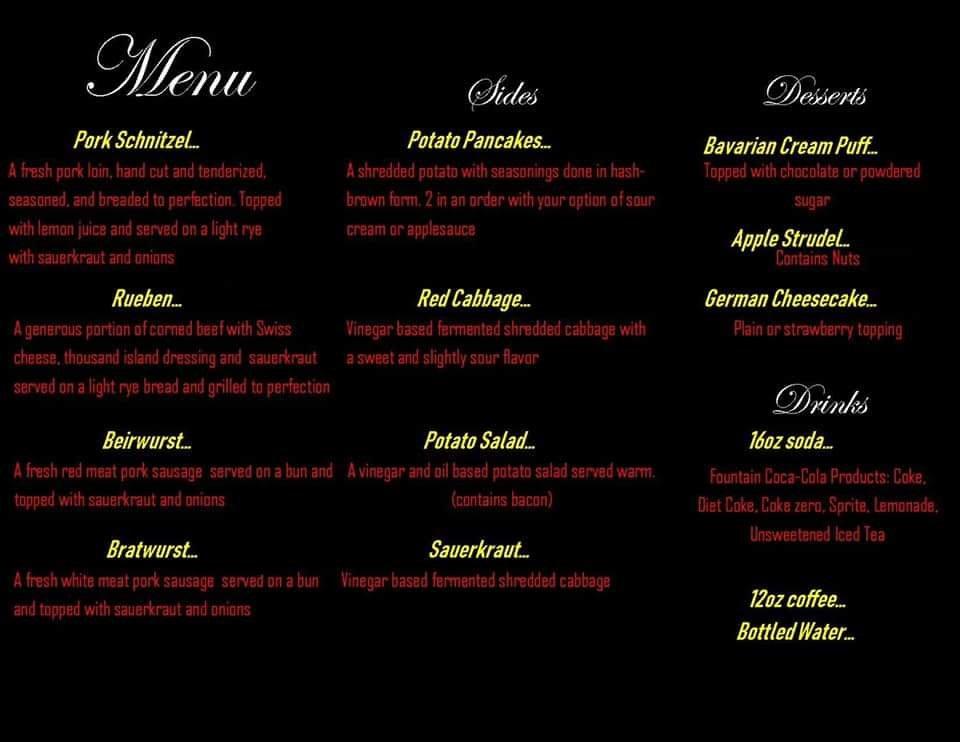 Menu at The German Corner, Vevay
