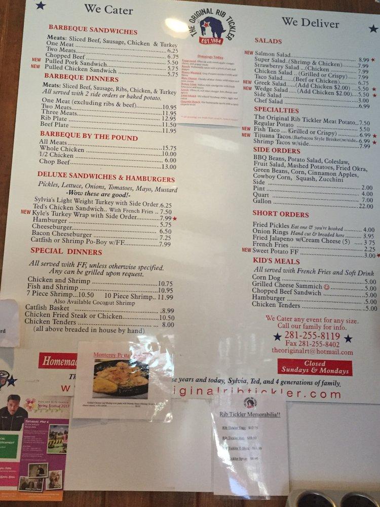 Menu at The Original Rib Tickler BBQ, Tomball