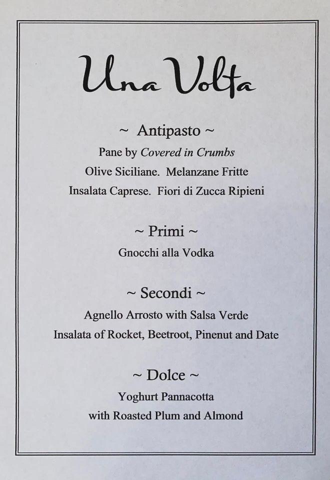 Menu at Una Volta restaurant, Newcastle