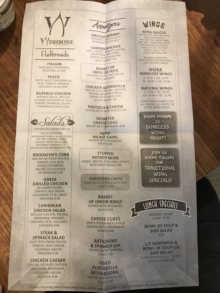 Menu at Wishbone Tavern pub & bar, Cincinnati, Delhi Ave