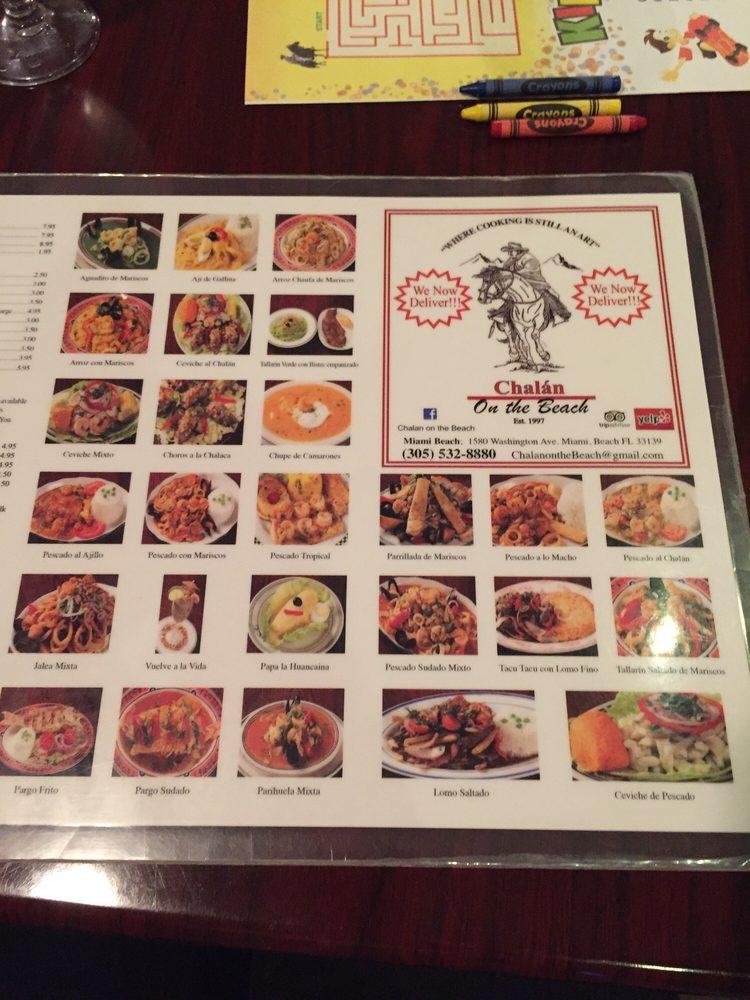 Menu at Chalan on the Beach restaurant, Miami Beach