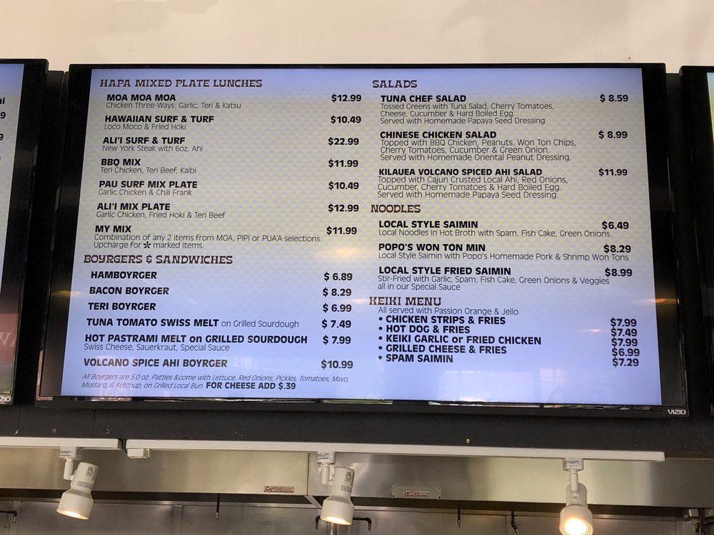 Menu at Fatboy's Waipio fast food, Waipahu