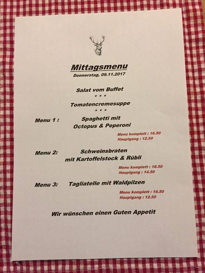 Speisekarte von Hirschgarten, Saint Gallen