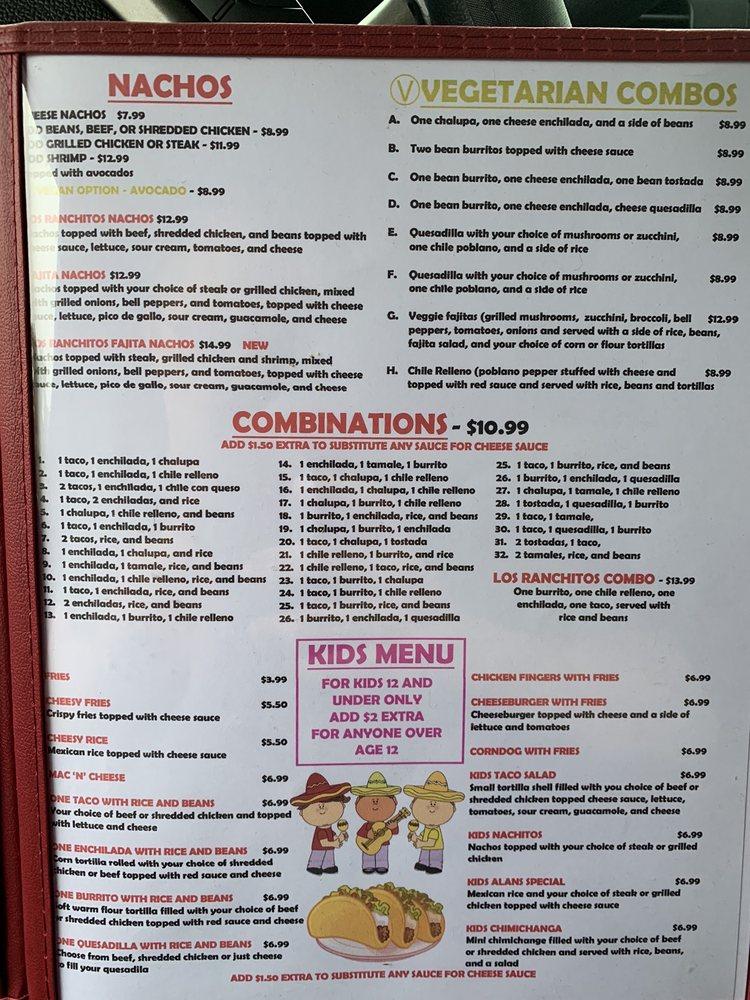 Menu at Los Ranchitos Mexican Restaurant, Geneseo