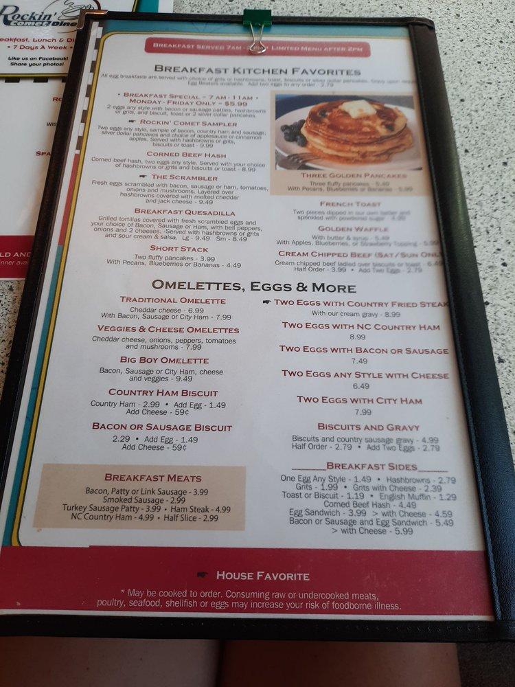 Menu at Rockin' Comet Diner restaurant, Clayton