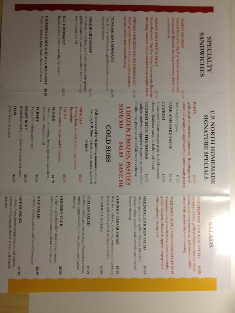 Menu at Up North Sandwich & Pasty Co restaurant, Richland