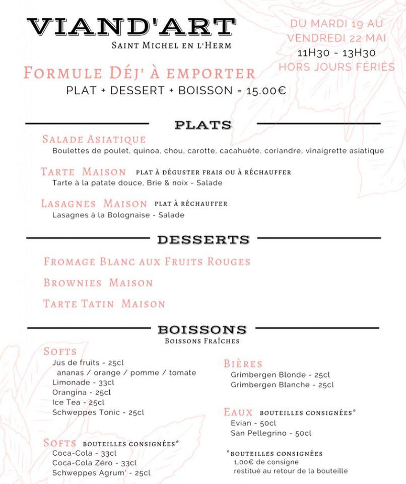 Menu au Viand'Art restaurant, Saint-Michel-en-l'Herm