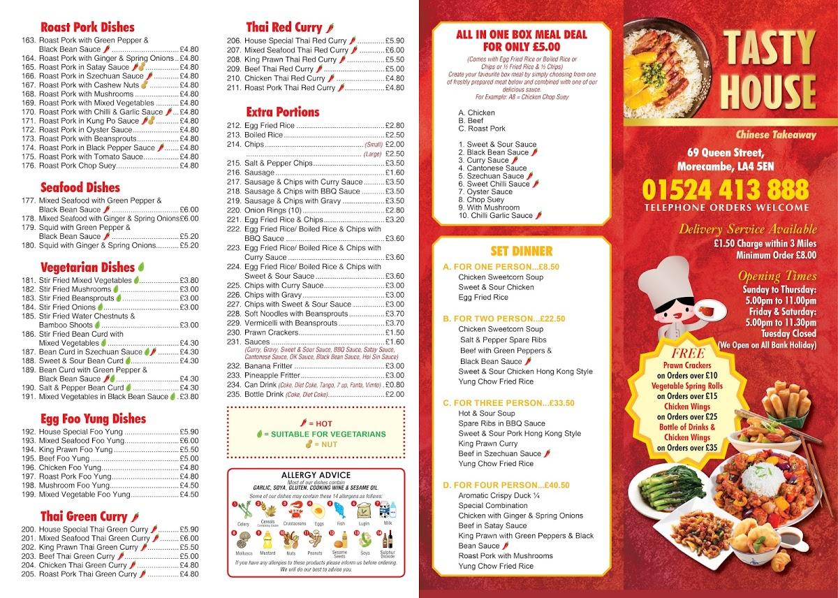 Menu at tasty house chinese take away restaurant, Morecambe