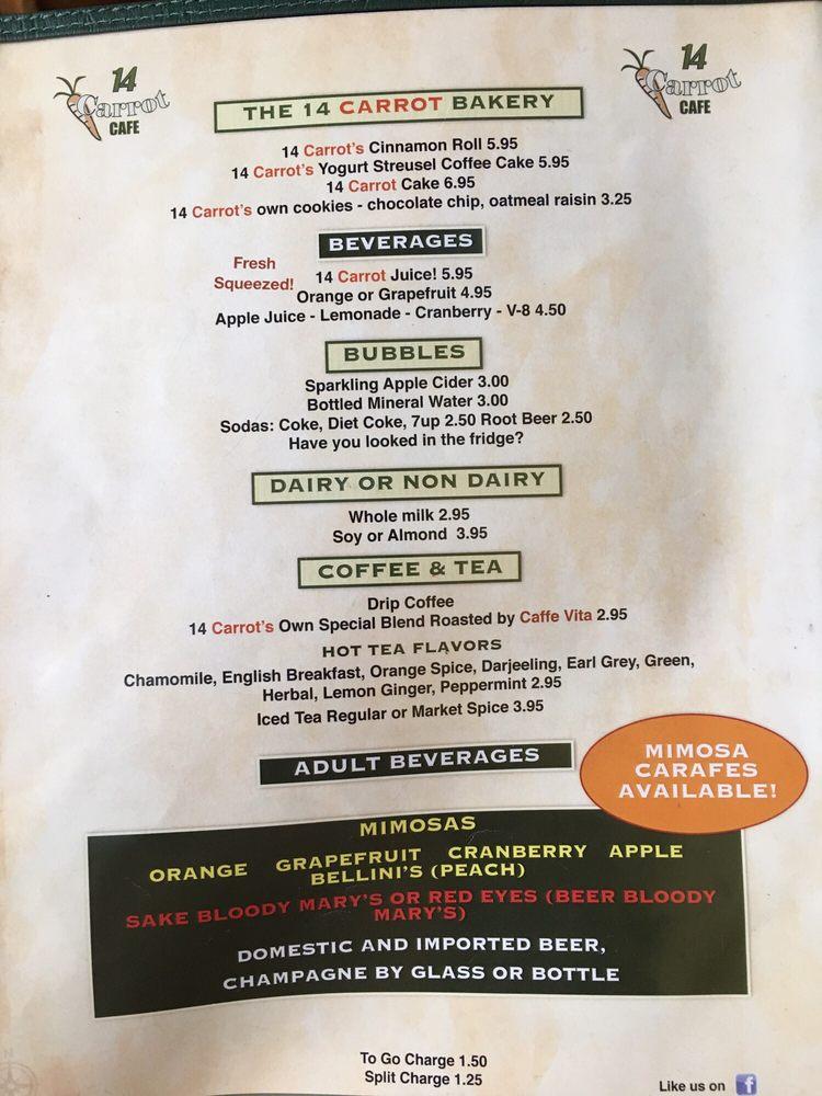 Menu at 14 Carrot Cafe, Seattle