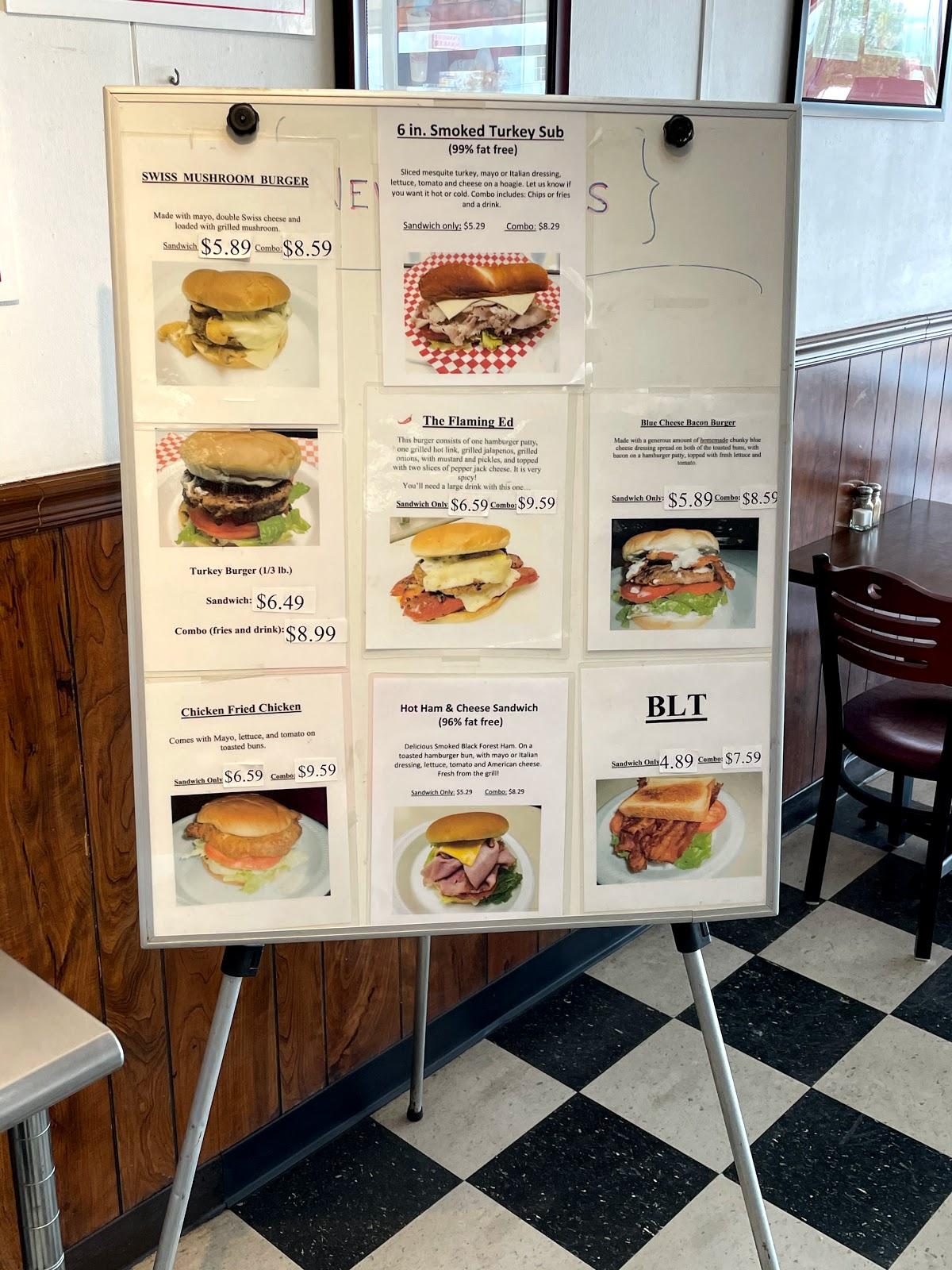 Menu at Big Ed's Hamburgers restaurant, Oklahoma City, N Pennsylvania Ave