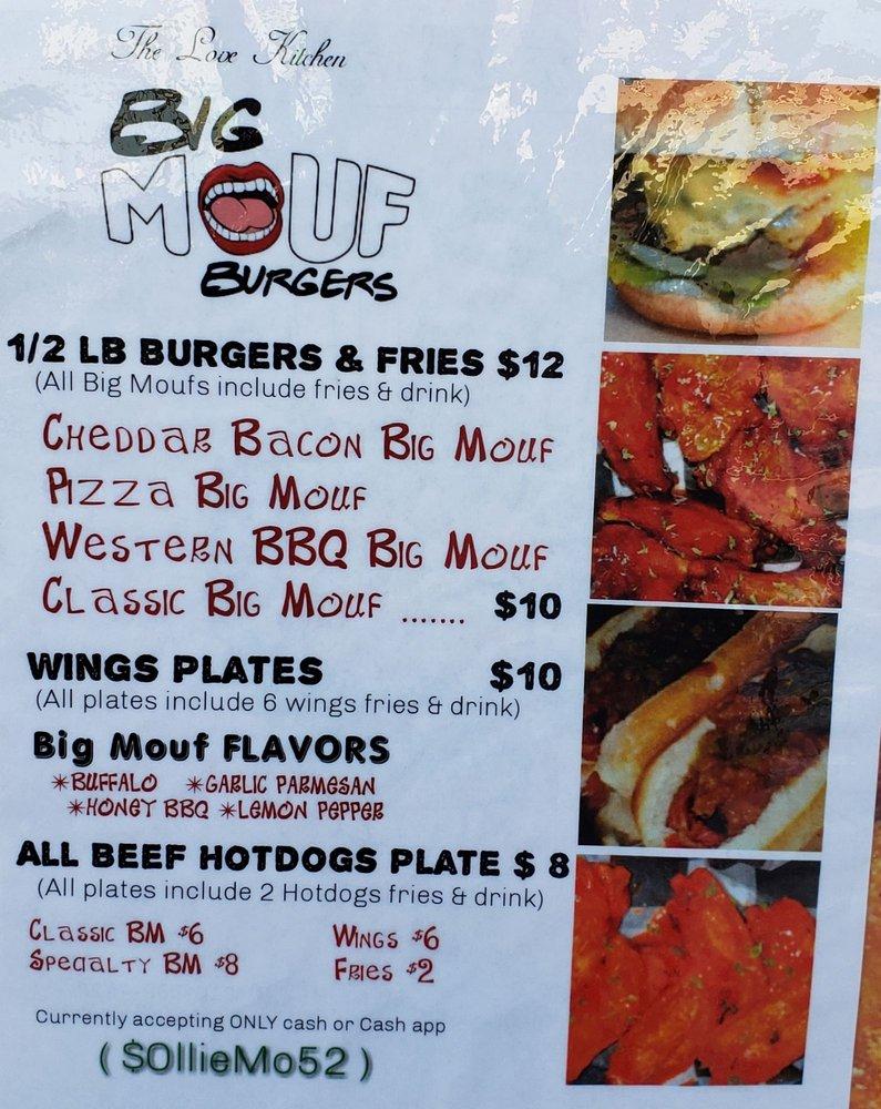 Menu at Big Mouf Burgers, Wilmington