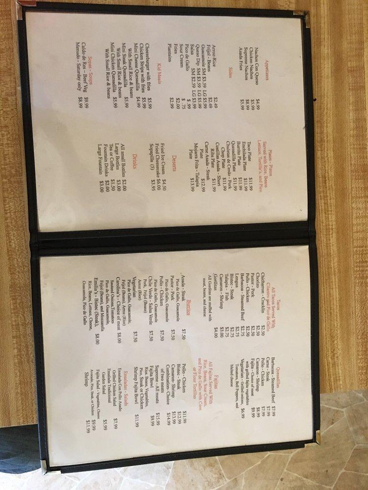 Menu at Caro's Authentic Méxican Restaurant, Alexandria