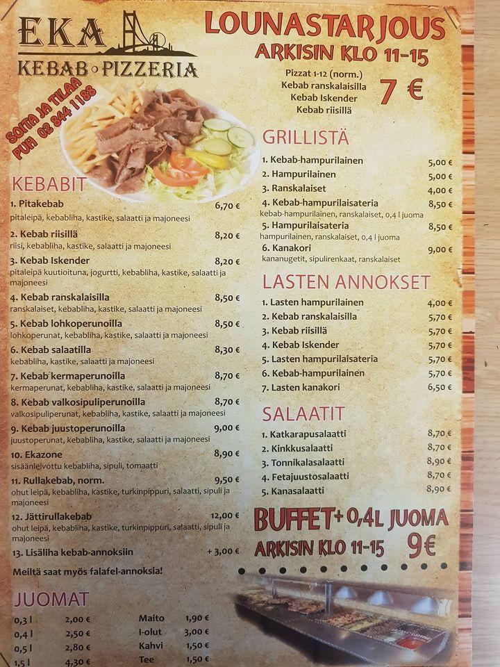 Menu at Eka Kebab Uusikaupunki restaurant, Uusikaupunki