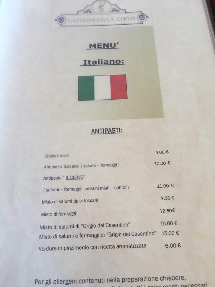 Menu au Gastronomia Ristorante Il Cervo, Arezzo, Via Camillo Benso ...