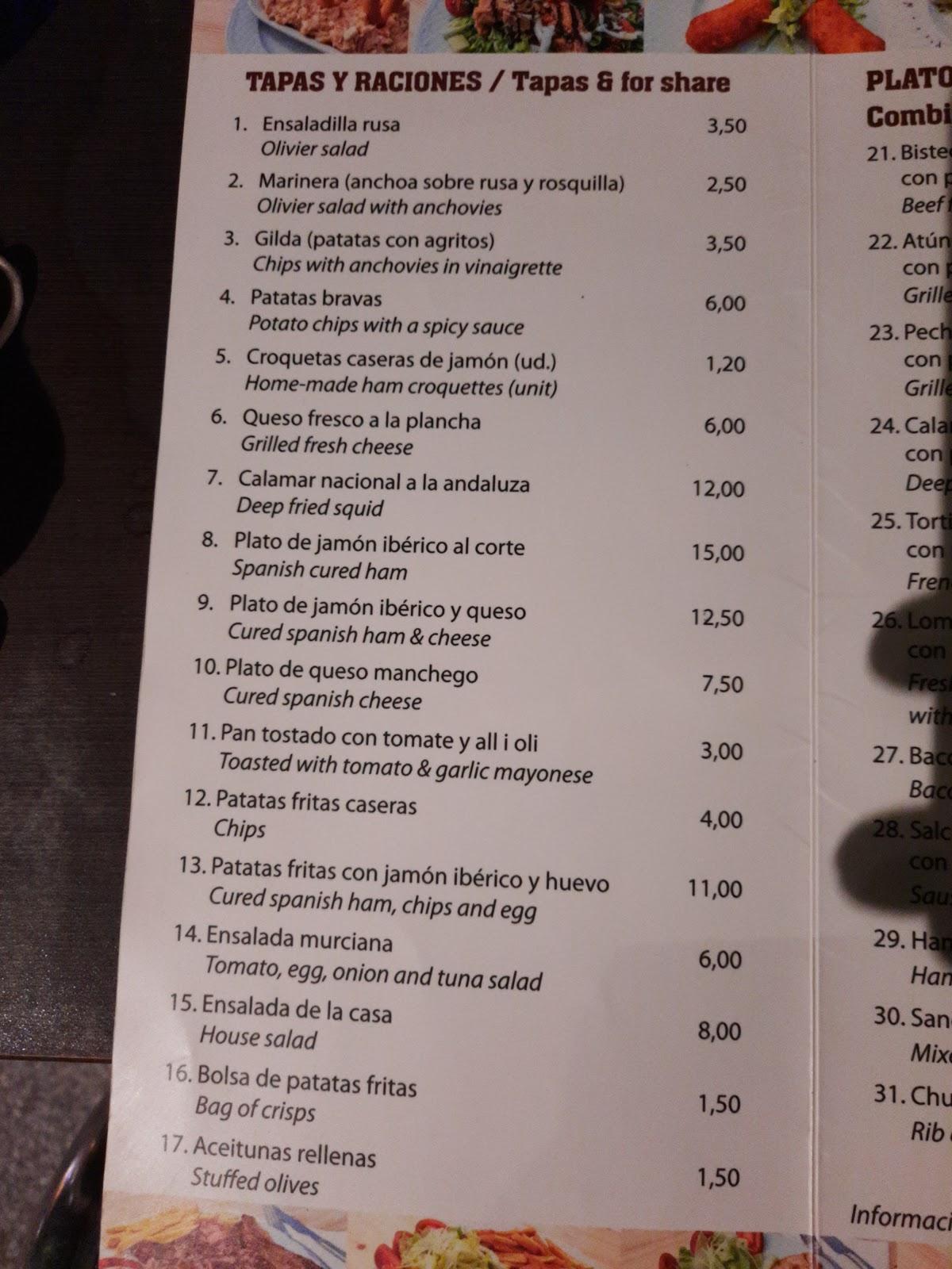 Carta del restaurante La Milla - Chiringuito Los Arenales del Sol, Los ...