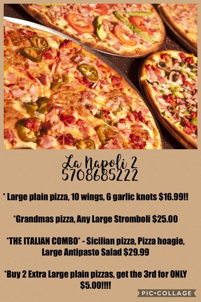 Menu at La Napoli II pizzeria, Wapwallopen
