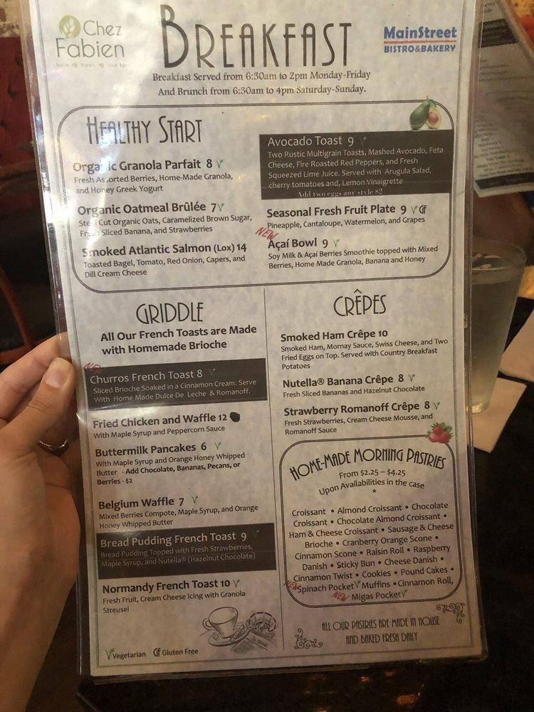 Menu at Main Street Bistro & Bakery, Grapevine, 316 S Main St