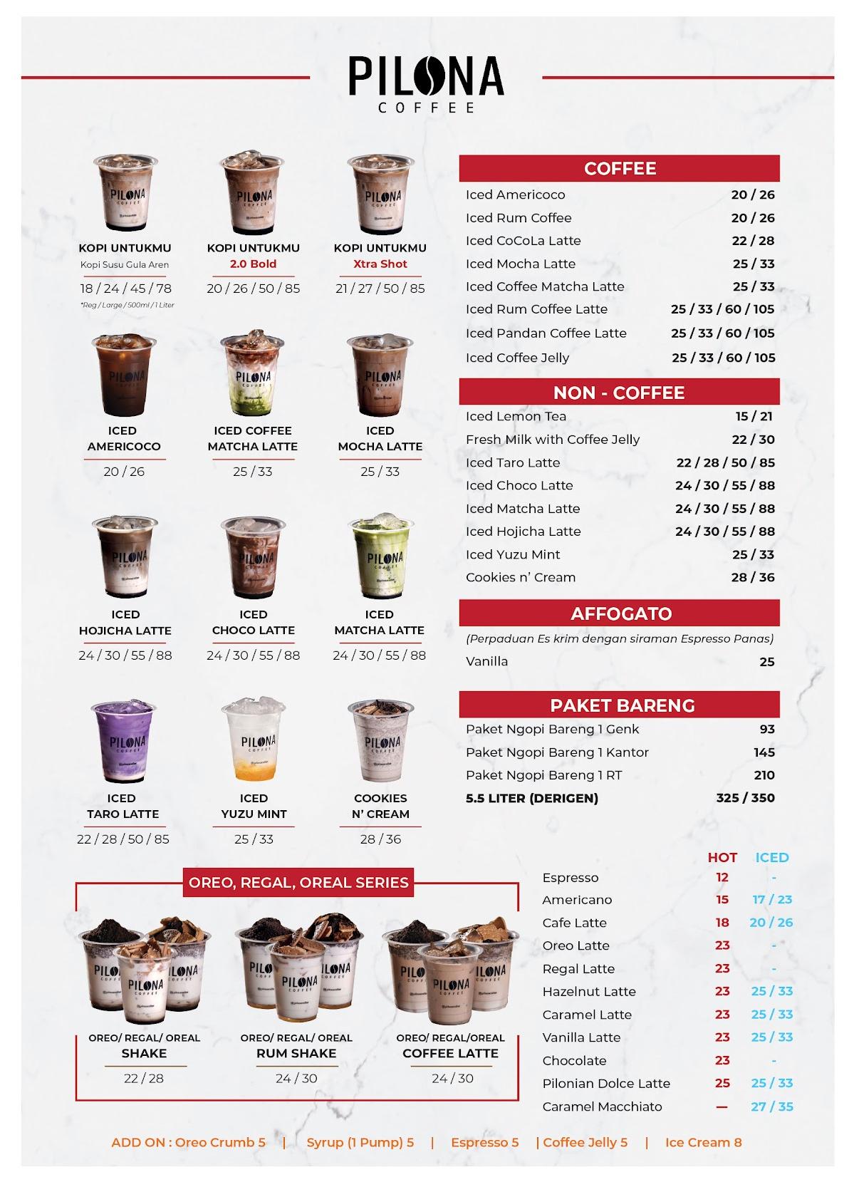 Menu at Pilona Coffee - Pasar Lama Tangerang cafe, Tangerang