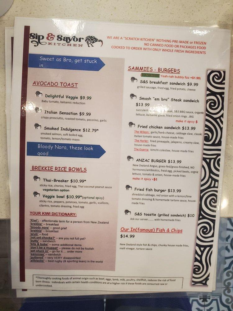 Menu at Sip and Savor Kitchen restaurant, Las Vegas