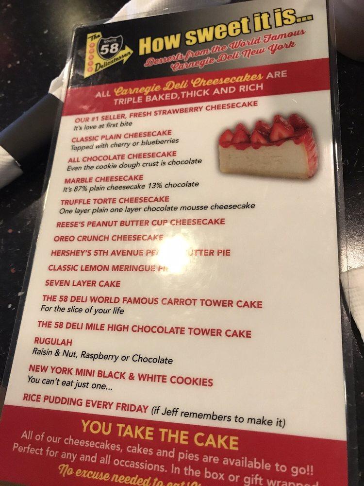 Menu at The Route 58 Deli restaurant, Virginia Beach