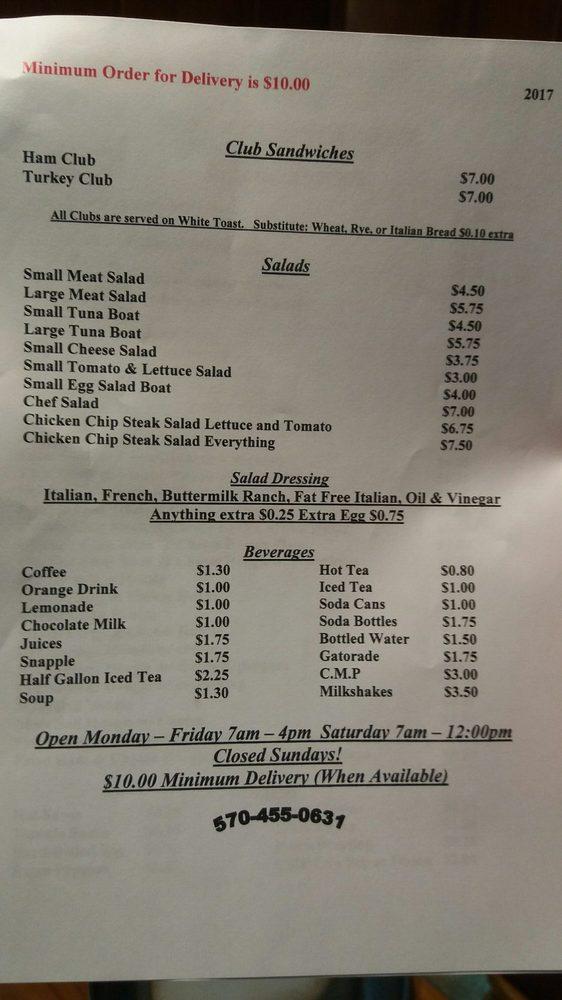 Menu at Third Base Luncheonette restaurant, Hazleton, 704 Garibaldi Ct