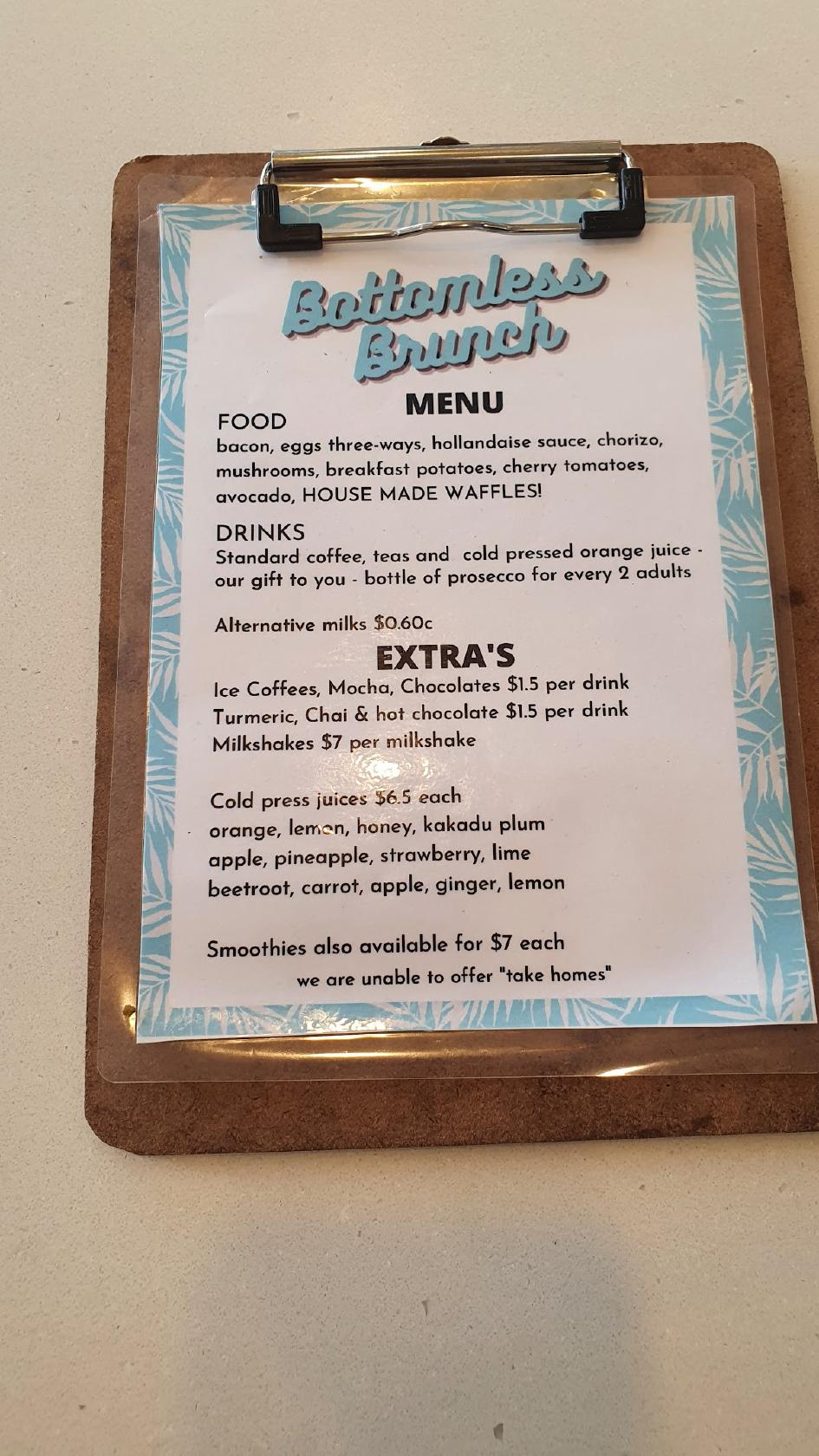 Menu at Turquoise Fremantle cafe, North Fremantle