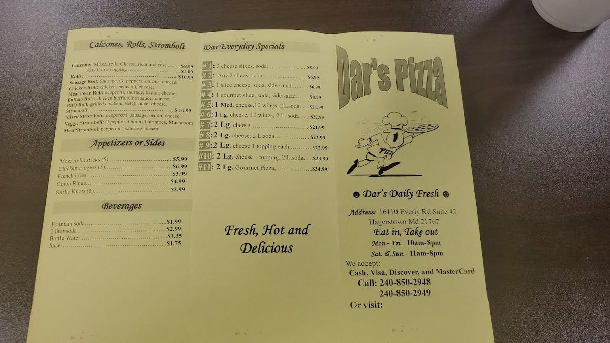Menu at DoughDaddies pizzeria, Hagerstown