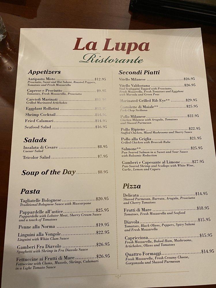 Menu at La Lupa Ristorante restaurant, North Haven