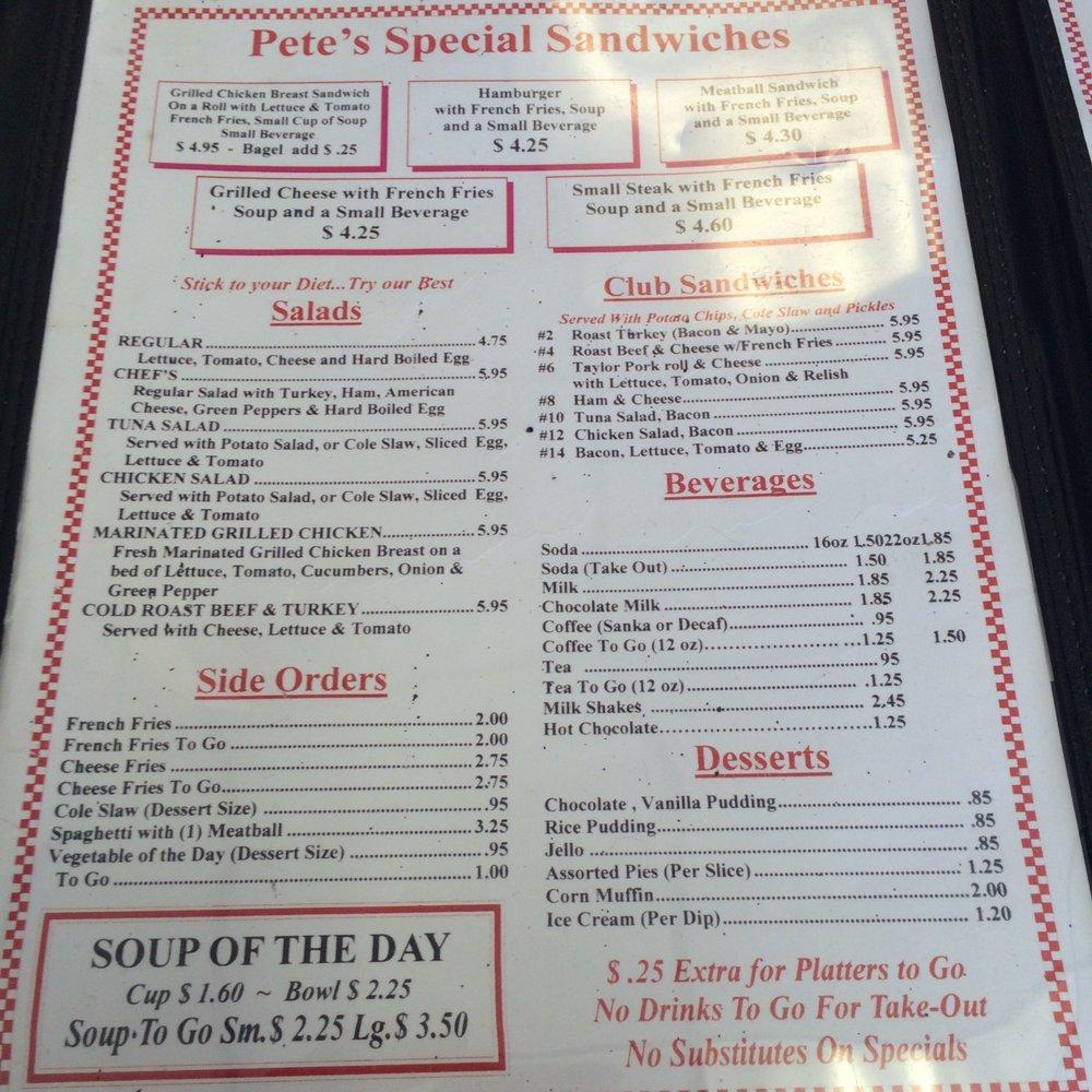 Carta del restaurante Pete's Clown House, Filadelfia