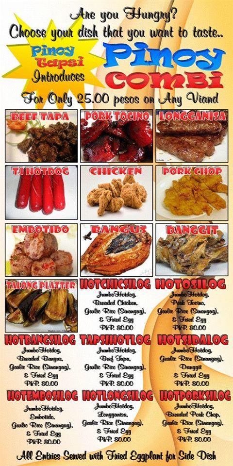 Menu at Pinoy Tapsi (24 hours open) restaurant, Nasugbu