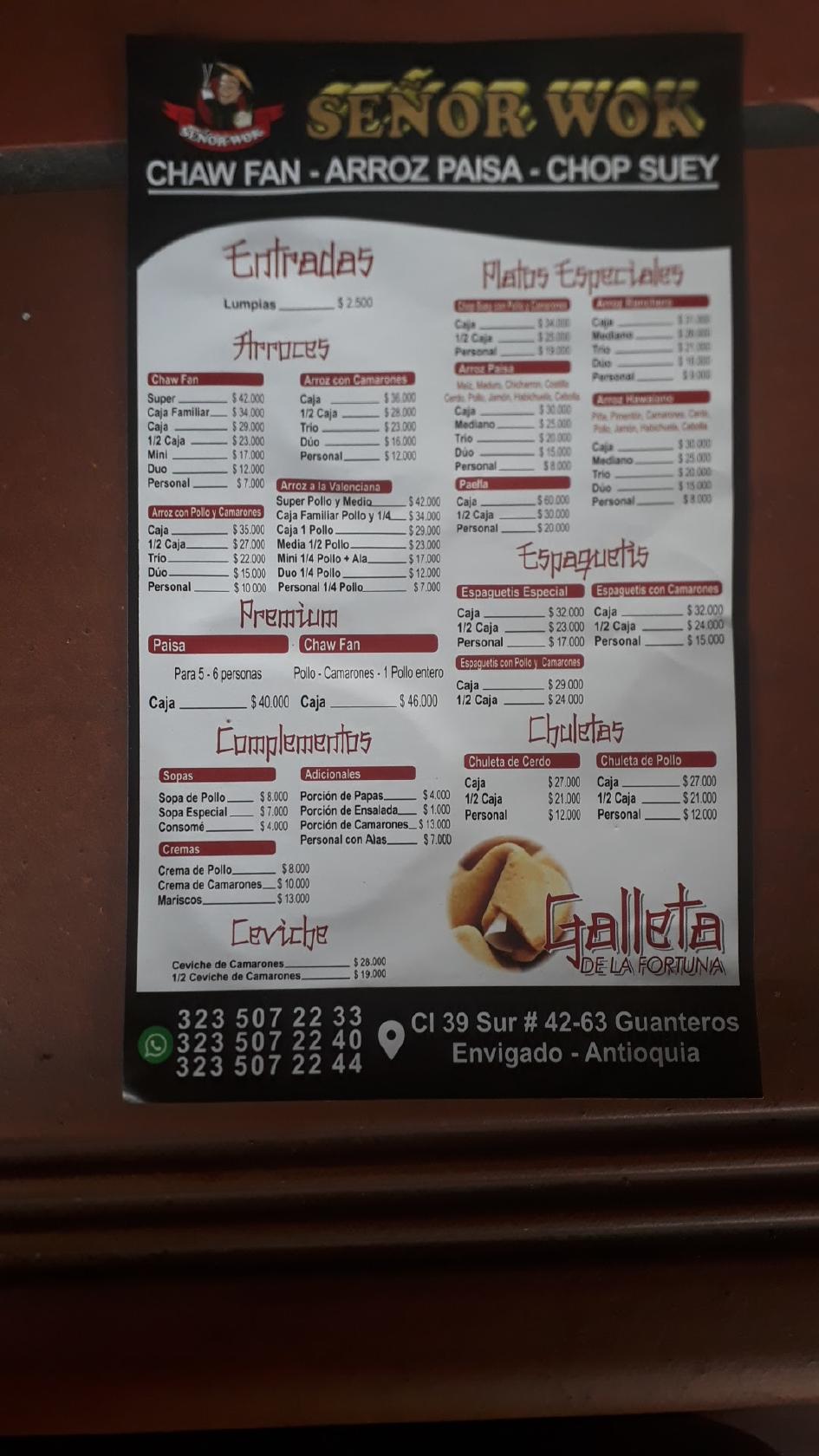Menu at Señor wok restaurant, Envigado