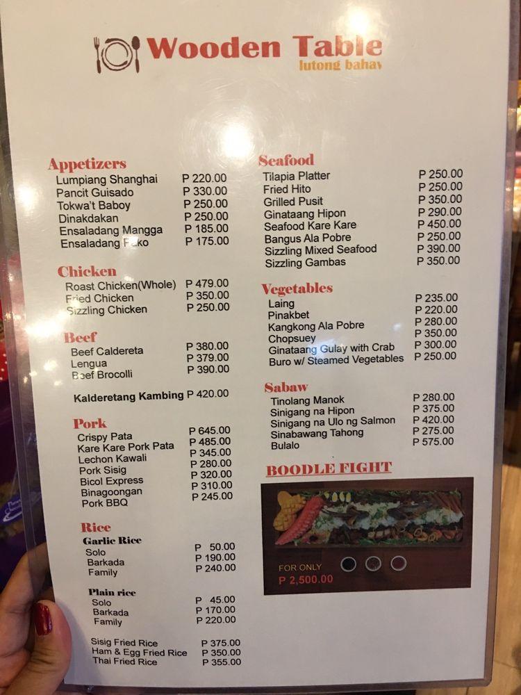 Menu at Wooden Table & Paris City Cafe, Mabalacat, Manuel A. Roxas Highway