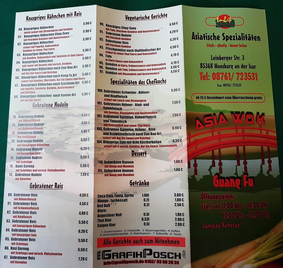 Speisekarte von Asia Wok Guang Fu restaurant, Moosburg an der Isar