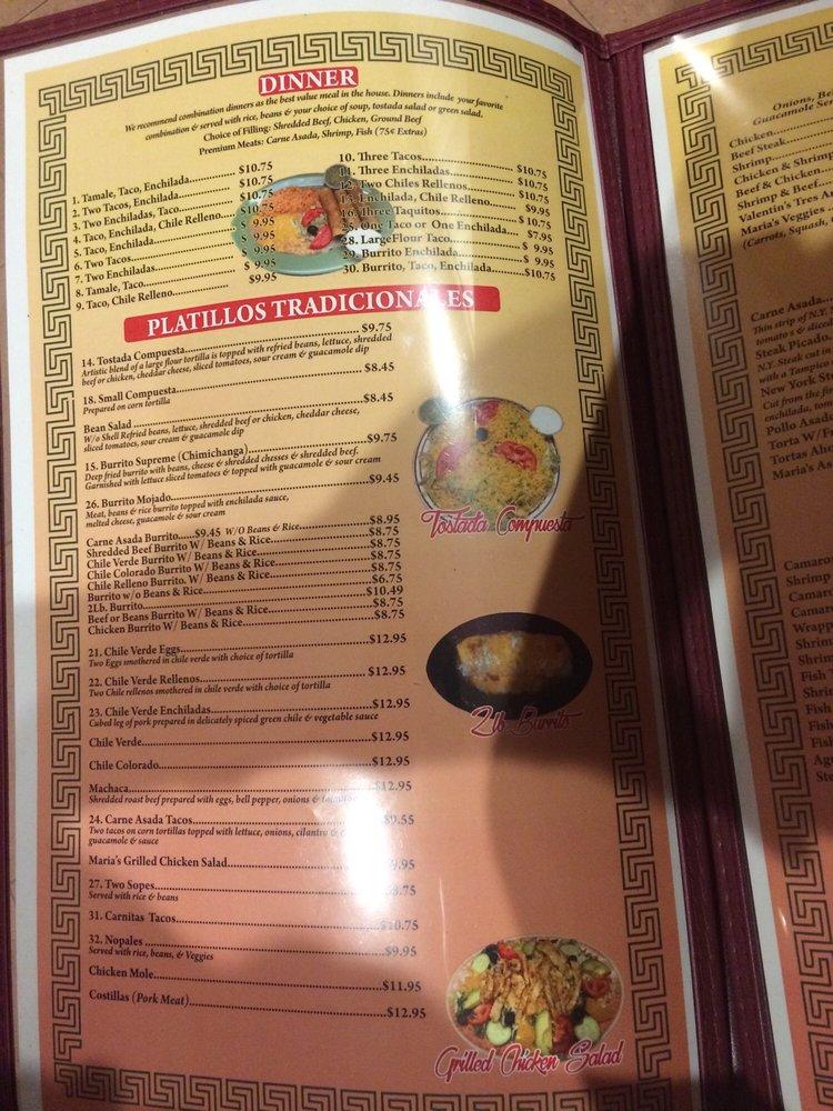 Menu at Casa Maria restaurant, Clovis