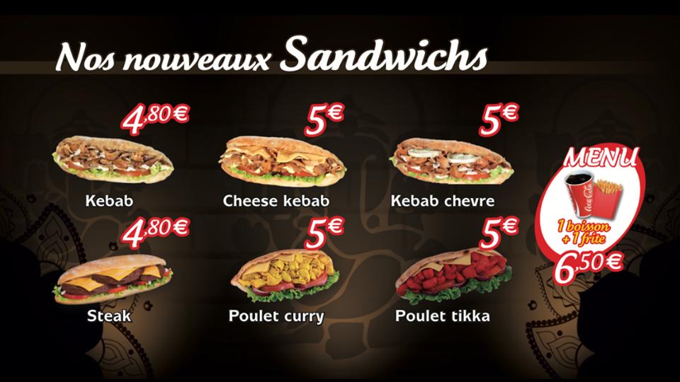 Menu at Master Nan fast food, Avignon